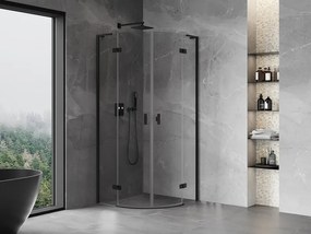 Mexen Mist L, čtvrtkruhový sprchový kout s 2-křídlými dveřmi, 90 x 90 cm, čiré sklo, černý profil, 8A33L-090-090-70-00