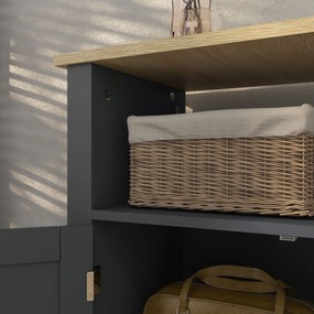 Kleankin Koupelnová Skříňka se 3 Policemi z MDF a Dřevotřísky s Nastavitelnou Poličkou uvnitř a 2 Vysoko Postavenými Dveřmi, 60x30x80,5 cm, Šedá a Dř…