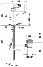 Duravit No.1 - Umyvadlová páková baterie MinusFlow s odtokovou soupravou, velikost M, chrom N11022001010