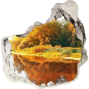 Wallmuralia Díra 3D ve zdi na stěnu Řeka podzim 75x75 cm