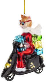 Skleněná ozdoba kočka na motorce 160316