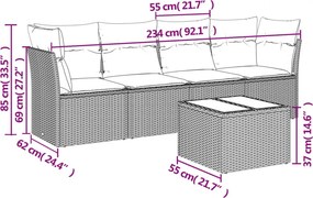 5dílná zahradní sedací souprava s poduškami černá polyratan 3217235