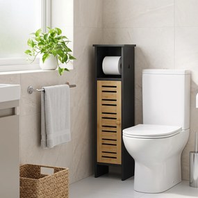 HOMCOM Koupelnová skříňka s držákem na toaletní papír, odnímatelná tyč, 3 úrovně + výdej papíru, výška 78 cm, černý bambus