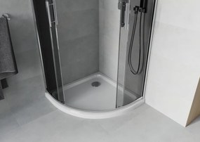 Mexen Rio, čtvrtkruhový sprchový kout s posuvnými dveřmi 80 x 80 cm, 5mm šedé sklo, chromový profil + bílá sprchová vanička, 863-080-080-01-40-4110
