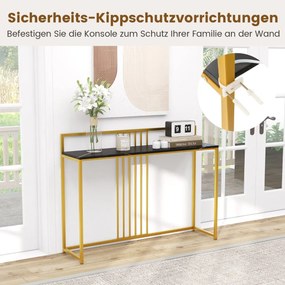 Costway Moderní stolek do chodby 120 cm s mramorovým vzhledem a zlatým kovovým