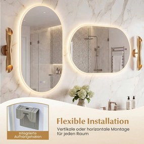 Costway Koupelnové zrcadlo s osvětlením s funkcí proti zamlžování – 80 × 50 cm