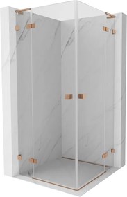 Mexen Lunar, L Duo výklopný sprchový kout 90 x 90 cm, 8mm čiré sklo, profil měděná matná, 834L-090L-090P-65-00