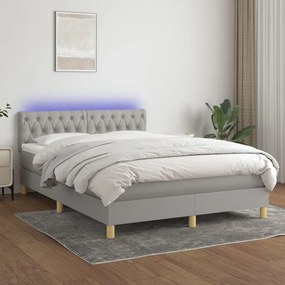 Box spring postel s matrací a LED světle šedá 140x200 cm textil 3133957
