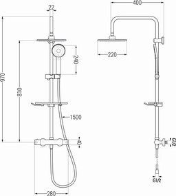 Mexen - KT40 sprchový set s termostatickou baterií Kai, černá, 771504093-70