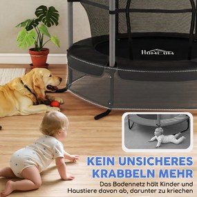 HOMCOM dětská trampolína Ø163 cm, trampolína s ochrannou sítí, kryt okrajů, zahradní trampolína pro děti 3-10 let, max. nosnost 50 kg, černá barva
