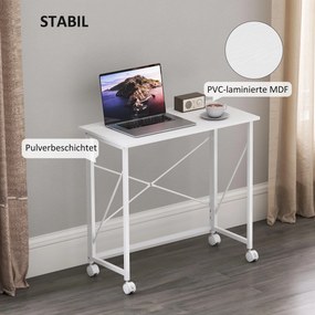 HOMCOM skládací počítačový stůl na kolečkách, 80 × 40 × 75 cm — bílý