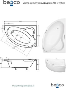 Besco ADA 160 cm VANADA160P vana bez nožiček pravá Koupelny Bernold