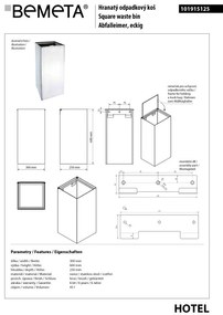 Bemeta Design Odpadkový koš, 45 l, nerez, mat -