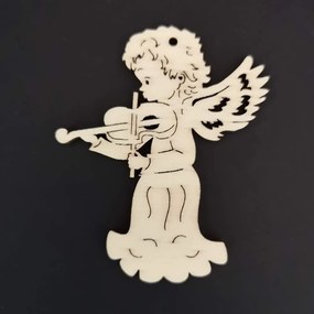 AMADEA Dřevěná ozdoba anděl s houslemi 8 cm