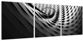 Abstraktní obraz - černobílá spirála (s hodinami) (90x30 cm)