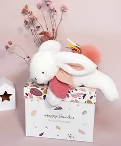 Doudou Dárková sada - Plyšový králíček s tmavě růžovou bambulkou 25 cm