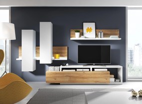 Designová obývací stěna Bigla, dub Grandson/bílá + LED