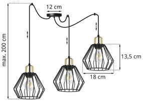 Závěsné svítidlo NUVOLA SPIDER 5, 3x černé drátěné stínítko, G