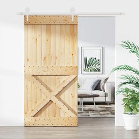 Posuvné Dveře S Kováním 100 X 210 Cm Masivní Borové Dřevo Černá