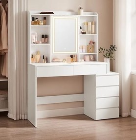 Toaletní stolek Vasagle Ginny 117 cm s LED osvětlením bílý
