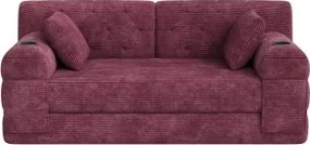 Aosom Dvojitá stlačená manšestrová pohovka, kovový rám, 2 držáky na nápoje a 4 boční kapsy, 168D x 80Š x 81V cm, vínová