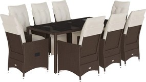 9dílný zahradní bistro set s poduškami hnědý polyratan 3276920