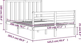 vidaXL Rám postele s čelem 120 x 200 cm masivní dřevo [3193789] Barva: Bílá