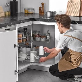 71,1 cm dvoupatrový chromový rohový organizér ve tvaru ledvinky Lazy Susan skříňová