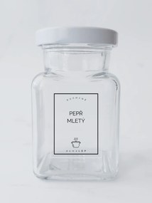 Samolepka na kořenky PEPŘ MLETÝ průhledná 3 × 4 cm základní písmo