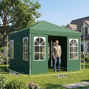 Outsunny skládací altán 3x3 m Pop-up s UPF50+ 4 odnímatelné boční díly nastavitelné výšky a cestovní taška zelená