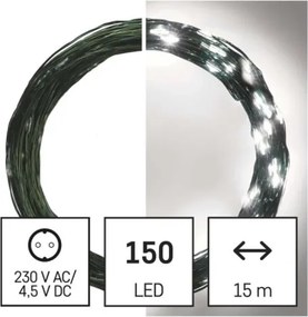 Vánoční osvětlení EMOS D3AC05 ZY1914T 150LED nano řetěz zelený 15m studená bílá s časovačem