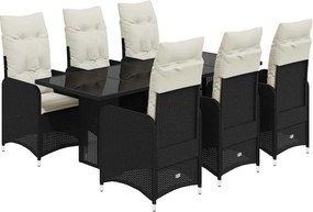 7dílný zahradní bistro set s poduškami černý polyratan 3276996