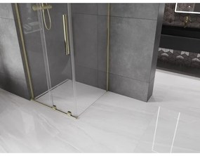 Mexen Velar L, sprchový kout s posuvnými dveřmi 110 x 110 cm, 8mm čiré sklo, zlatá lesklá, 871-110-110-03-50