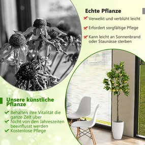 Costway Umělý citroník 160 cm v realistickém vzhledu s květináčkem a umělou