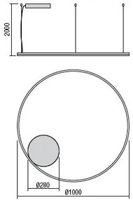 Redo 01-1950-DALI Orbit direct, závěsné kruhové svítidlo, 68W LED 3000K stmívatelné DALI, černá, prům. 100cm