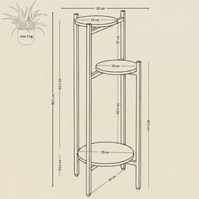Úzký stojan na 3 květiny VERTO, Ø 33 x 80,5 cm