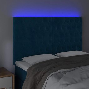 Čelo postele s LED tmavě modré 144x7x118/128 cm samet 3122812