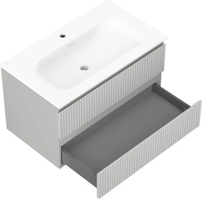 Mexen Rivel, koupelnová skříňka 80 cm s umyvadlem Vela, 2 zásuvky, drážkovaná, šedá matná/bílá, 91A20-08047-2-BFF62-W23M01