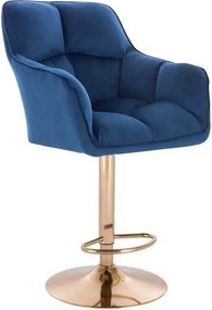 LuxuryForm DESIGN Barová židle AMALFI VELUR na zlaté kulaté podstavě - modrá