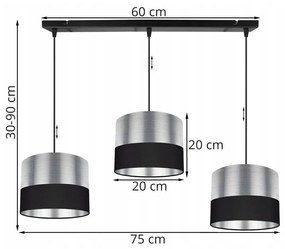 Závěsné svítidlo CHROMIC, 3x chromové textilní stínítko (mix 2 barev), (výběr ze 2 barev konstrukce)