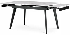Rozkládací jídelní stůl 120x80 +30+30 bílý mramor kov černý matný lak HT-405M WT