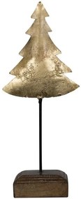 Dekorace zlatý antik kovový stromek na dřevěném podstavci - 14*10*35cm