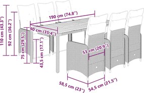 7dílný zahradní bistro set s poduškami černý polyratan 3277131