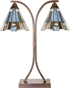 Béžovo-hnědá stolní lampa tiffany Annie - 48*19*57 cm E27/max 2*60W