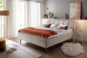 Čalouněná postel s prošívaným čelem lemina s úložným prostorem 160 x 200 cm béžová MUZZA