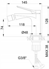 Invena Alonia, bidetová baterie h-128, černá lesklá, INV-BB-70-004-V