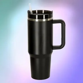 KIK černá / Termohrnek s brčkem / 1200 ml / dvojitá stěna / brčko