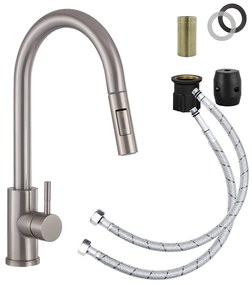 Gamma Taru Slim, vysoká dřezová baterie h-400, broušená ocel, GMA-BTS-IX