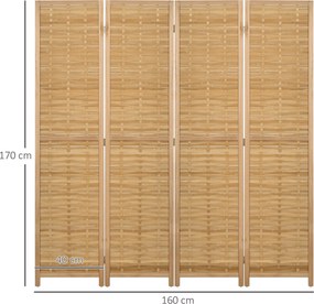 HOMCOM 4dílný paraván, rozdělovač místností, dělící stěna 160 x 170 cm, skládací paraván, rozdělovač místností z bambusu, paraván do obývacího pokoje…