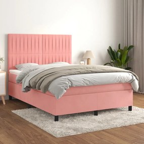 Box spring postel s matrací růžová 140x190 cm samet 3143144